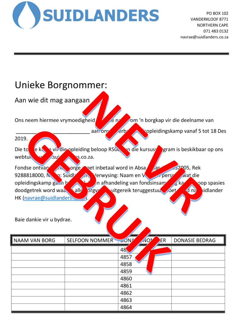 Weerbaarheidskamp-borgvorm Voorbeeld - Suidlanders